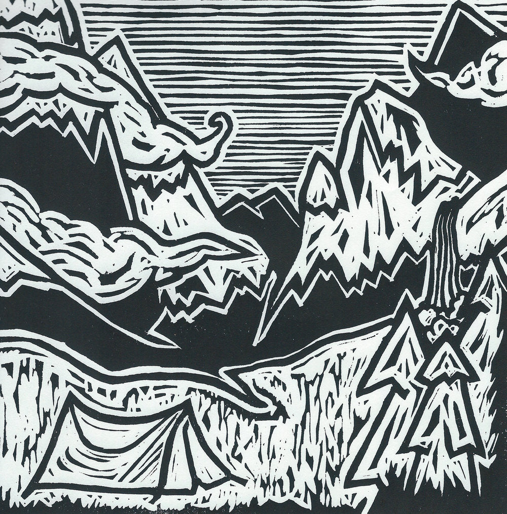 Tent's Up | 12" x 12" | Linoleum Block Print – Douglas Piper Art